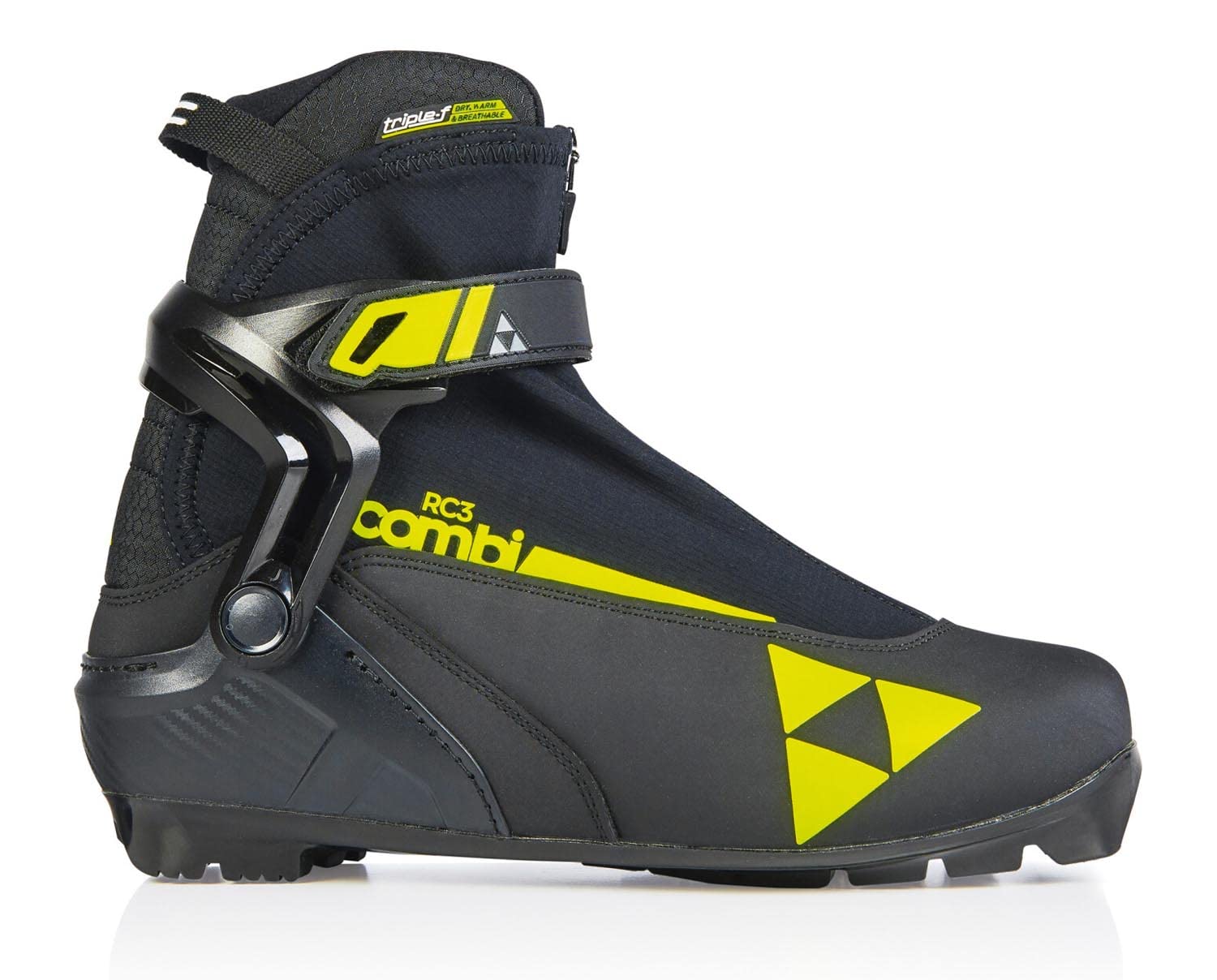 Fischer Unisex RC3 Combi Durable Weatherproof Warm Stable Protective Insulated Nordic Ski Boots, Black/Yellow, 43