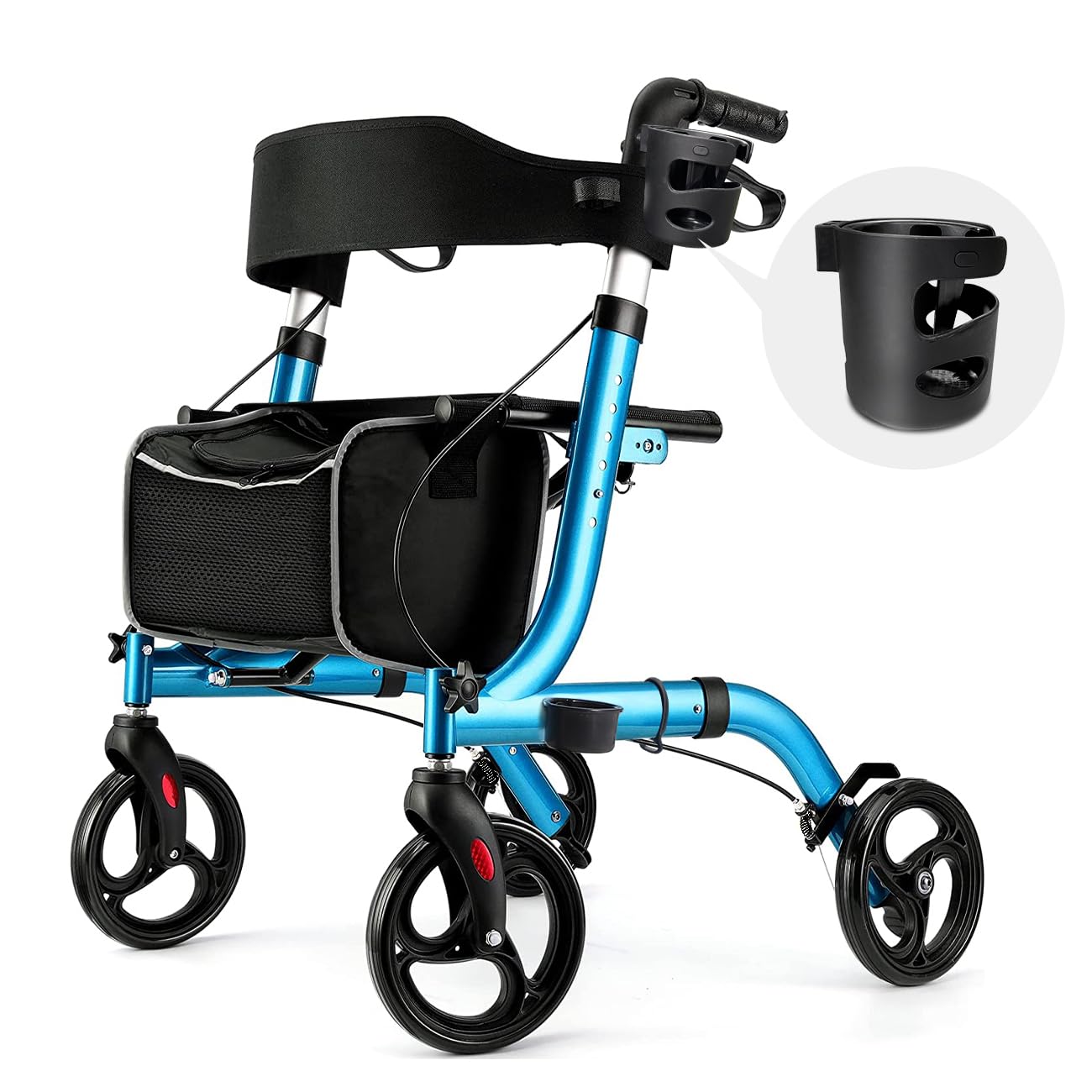 Foldable Rollator Walkers for Seniors with Seat, HSA/FSA Eligible Rolling Walker with Cup Holder, Adjustable Walker with Wheels and Seat, Lightweight Rollator Walker with Seat for Adult by SOUHEILO
