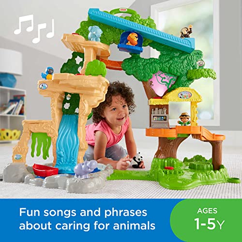 Fisher-Price Little People Toddler Playset Share & Care Safari 2-Ft Tall Toy with Lights Sounds & 7 Figures for Ages 1+ years