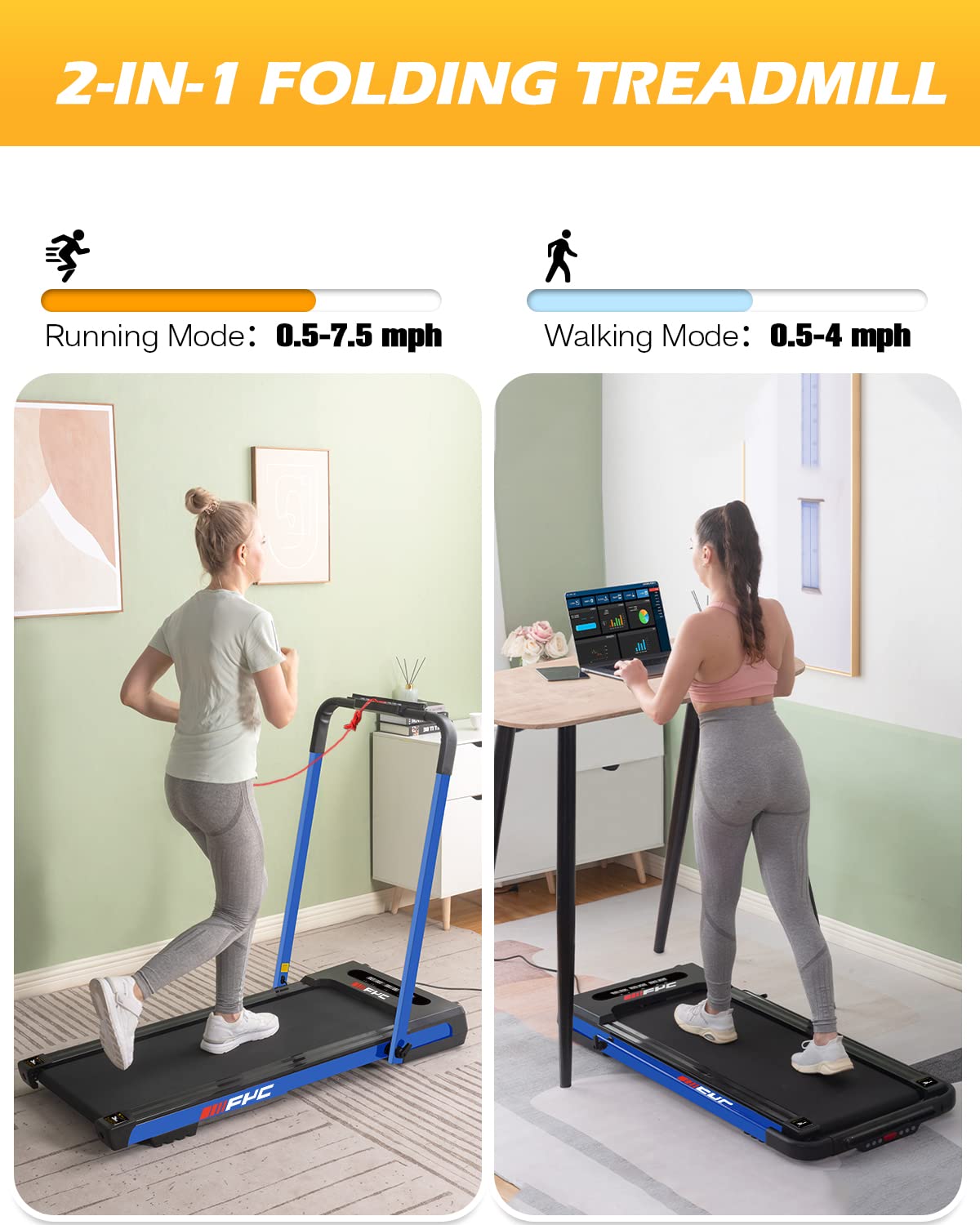 FYC Under Desk Treadmill - 2 in 1 Folding Treadmill for Home 3.5 HP, Foldable Treadmill Compact Electric Treadmill Remote Control LED Display Walking Running Jogging for Home Office Silver