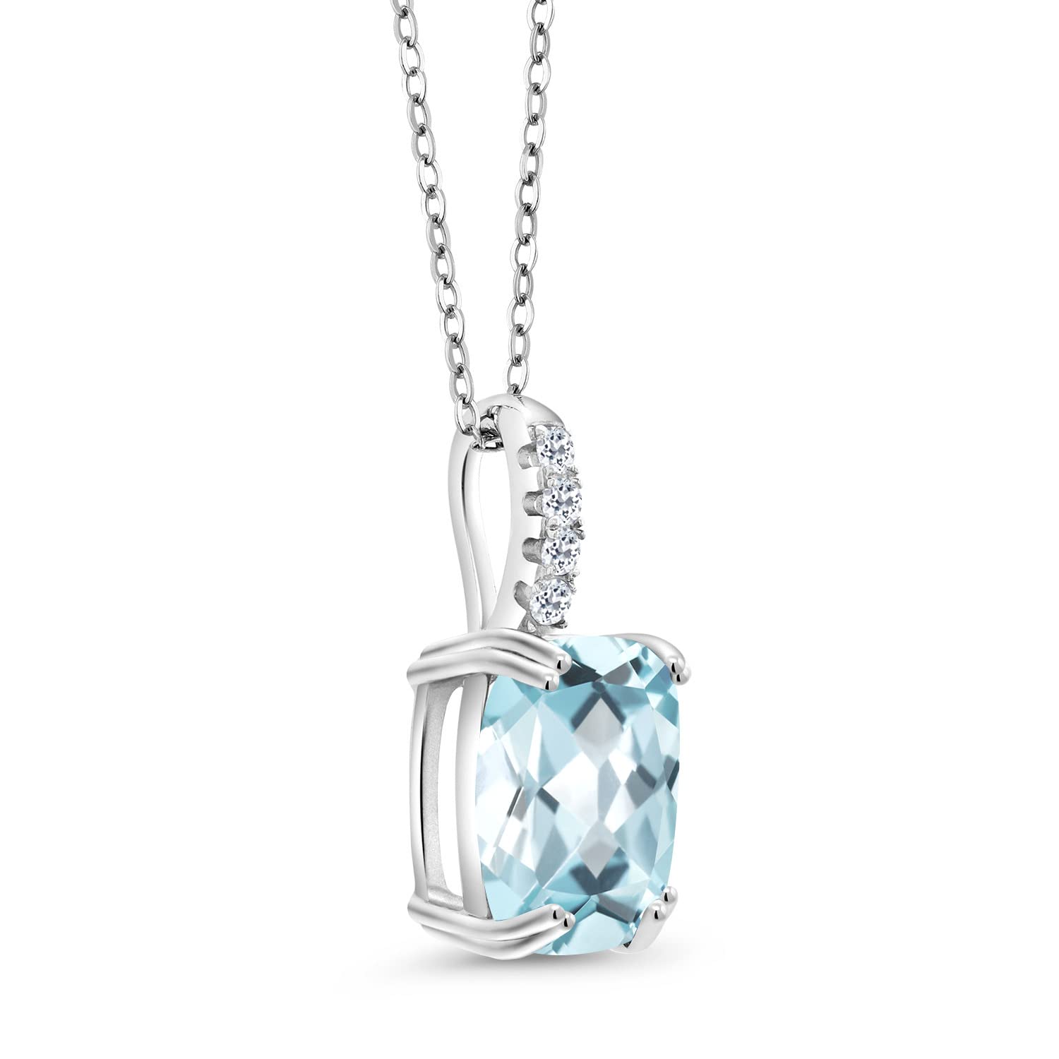 Gem Stone King 925 Sterling Silver Sky Blue Simulated Aquamarine and White Topaz Pendant Necklace For Women (2.78 Cttw, with 18 Inch Silver Chain)