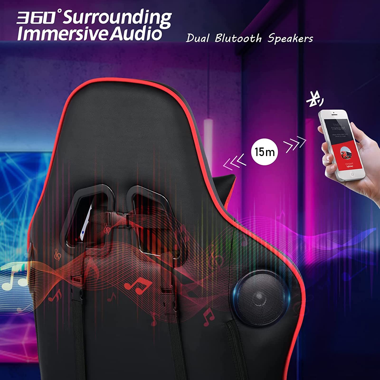 GTPLAYER Racing Simulator Cockpit with Gaming Chair and Bluetooth Speakers, Racing Style Reclining Seat and Sleigh Shape Alloy Steel Frame (Deepred)