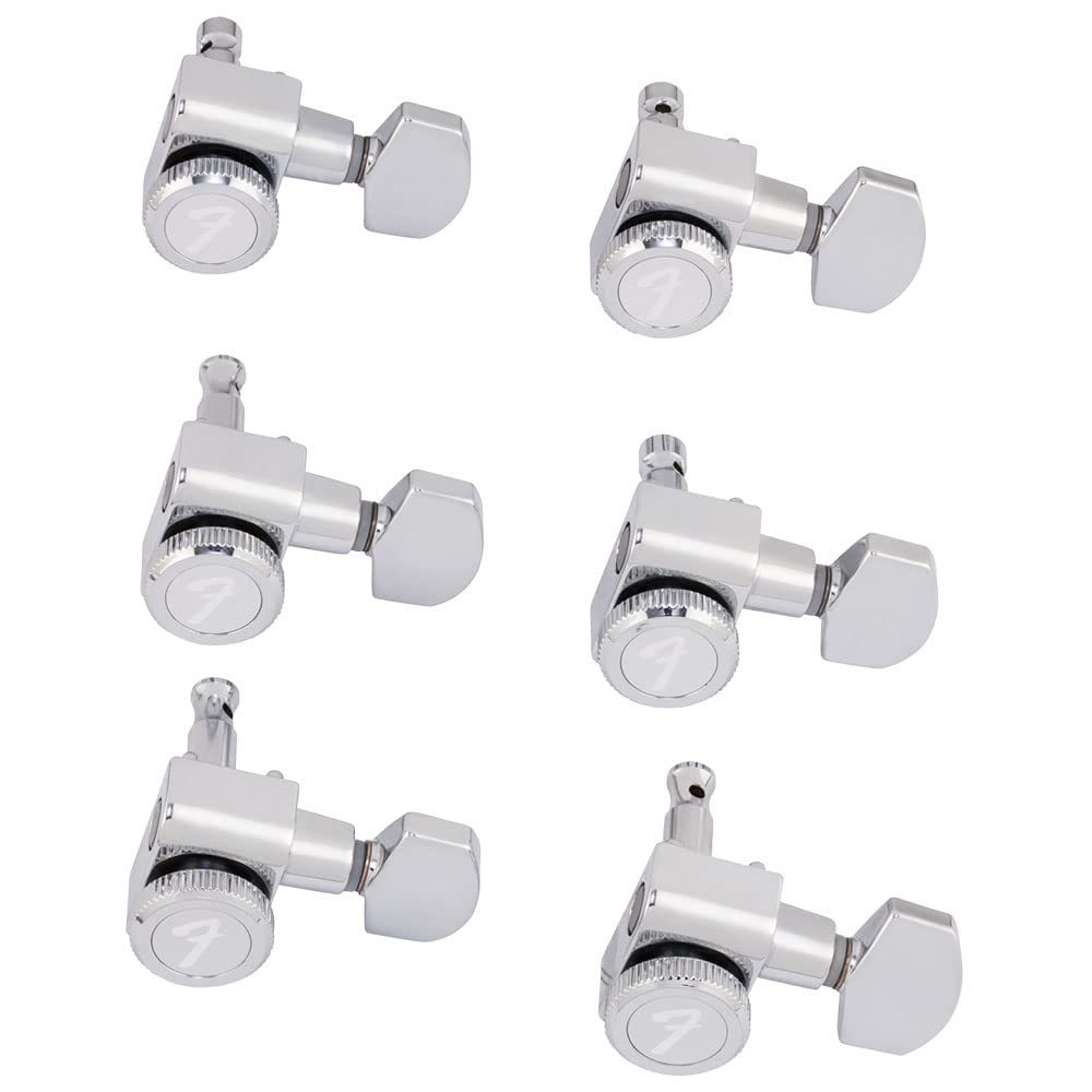 Fender Deluxe Locking Staggered Guitar Tuners, Chrome & F Neckplate Chrome