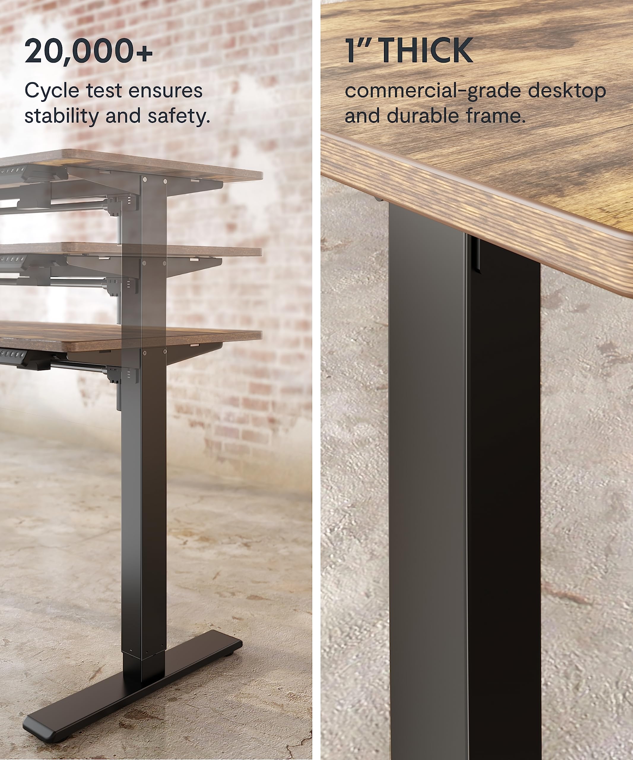 FLEXISPOT EN1 Height Adjustable Standing Desk 48 x 30 Inches Whole-Piece Desktop Ergonomic Memory Controller Electric Stand Up Desk (Black Frame + 48" Rustic Brown Desktop, 2 Packages)