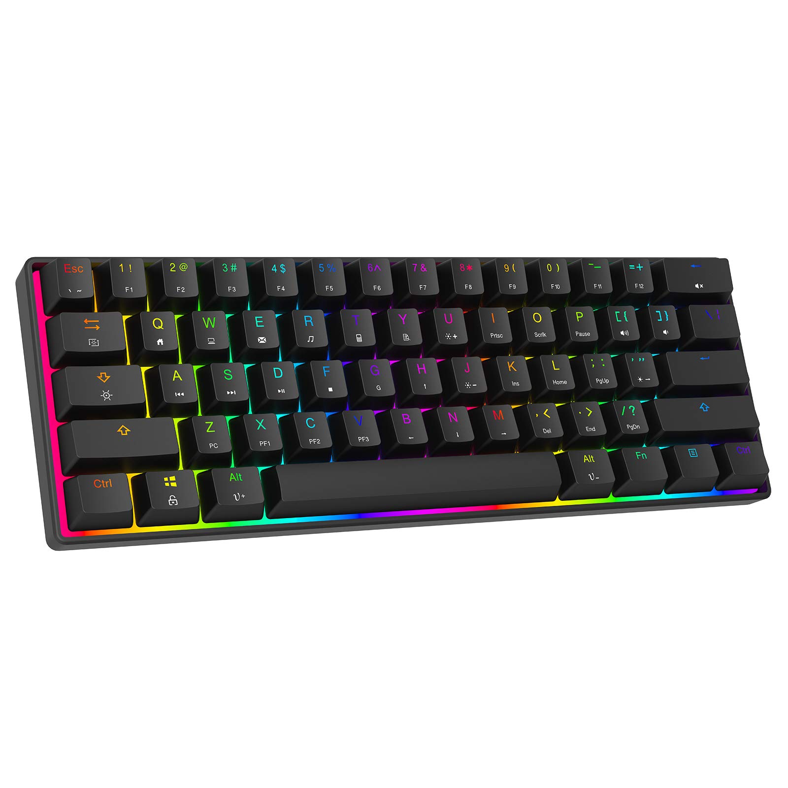 Golanhome 60% Mechanical Gaming Keyboard 61 Keys RGB Magic Refiner MK21 Mechanical Keyboard Portable Gaming Office Keyboard for PC Mac Gamer