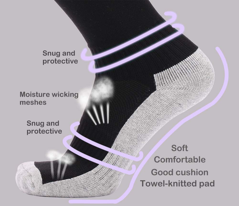 Fitliva Knee High Socks for Men Women Thick Cotton Nylon Sport and Work Boot Socks (3 Pair Black Size L)