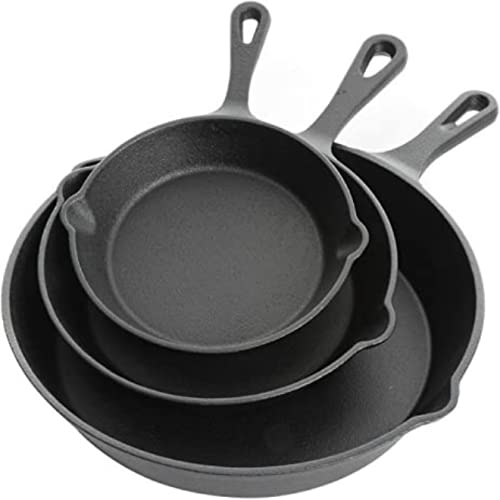 Jim Beam Su Set of 3 Pre-Seasoned Cast Iron Skillet Set | Heavy-Duty Construction for Superior Heat Retention & Even Cooking,6 1/4,7 3/4,9 3/4 , Black