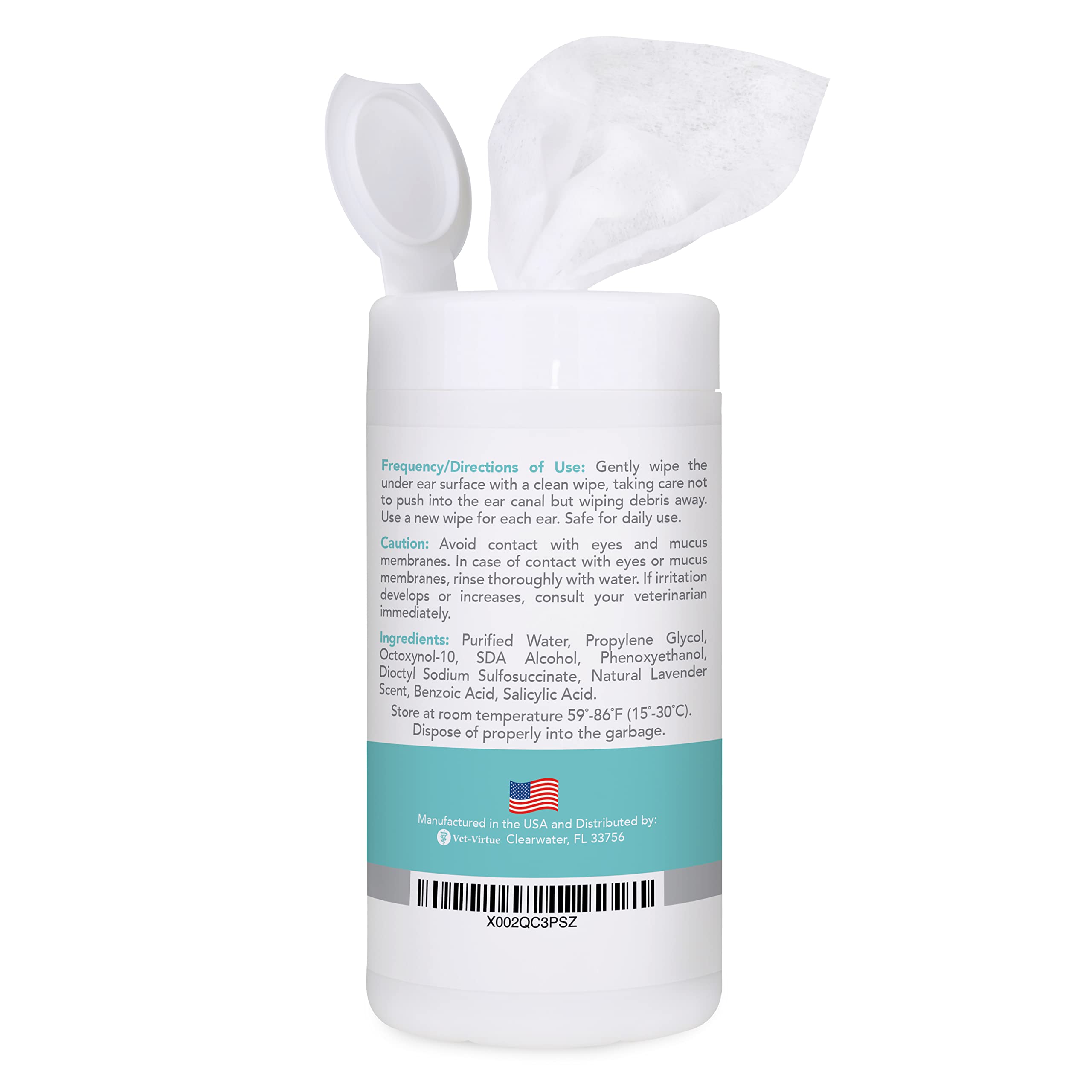 VET-VIRTUE Fragrance Free Ear Wipes for Dogs