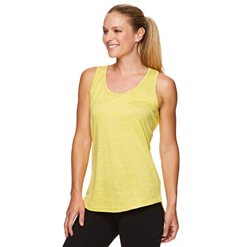 Gaiam Women's Racerback Yoga Tank Top - Long Workout & Gym Shirt for Leggings - Celery Heather Green, Large