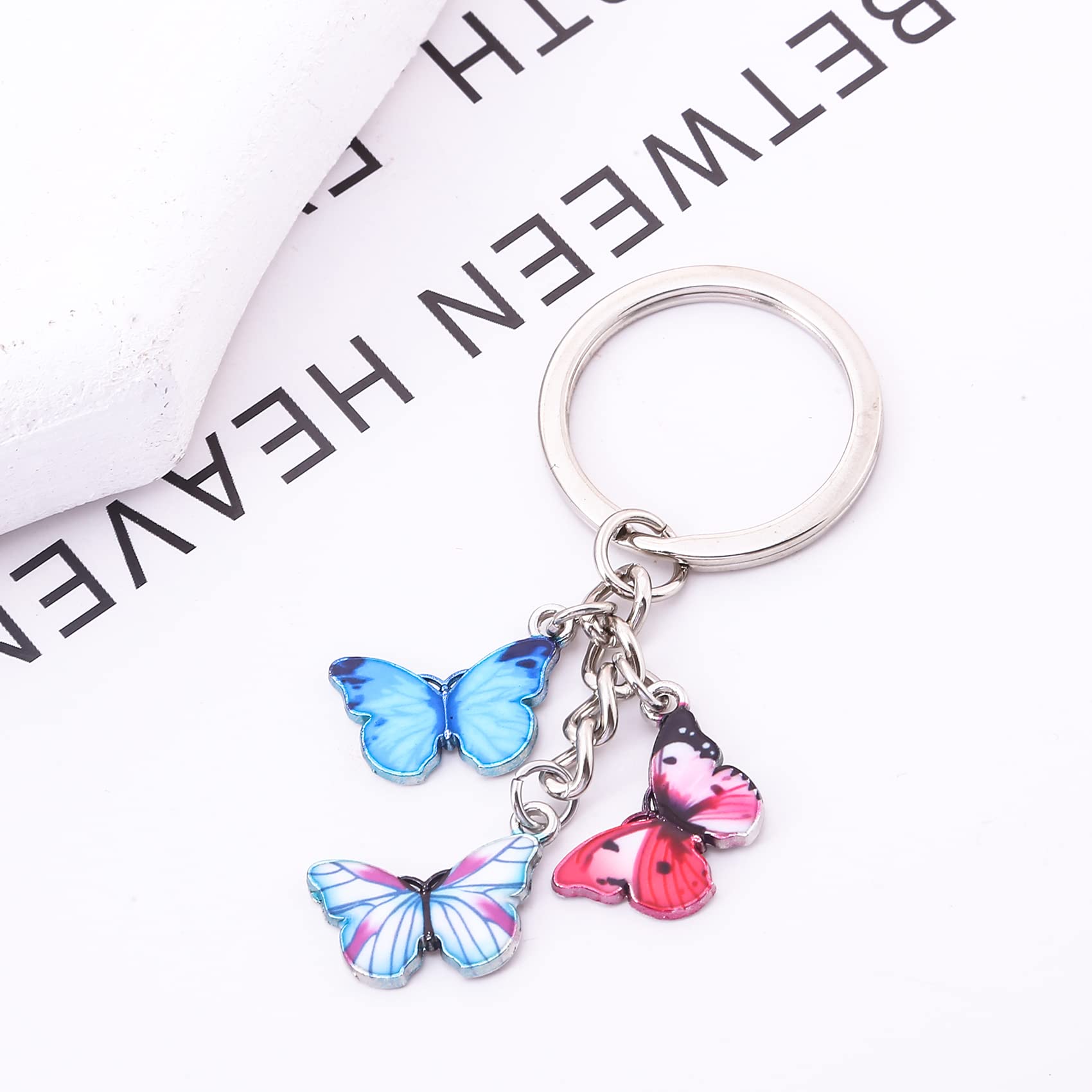 GloryMM Multicolor Butterfly Pendant Keyring Butterfly Keychain Colorful Butterfly Cute Bag Charm for Women,Style A