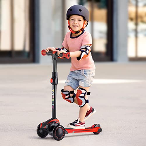 TONBUX Scooter for Kids Ages 3-5, Toddler Scooter with 4 Adjustable Heights, Kids Scooter Light Up 3 Wheels, Shock Absorption Design, Lean to Steer, Balance Training Scooter for Kids(Blue+Red)