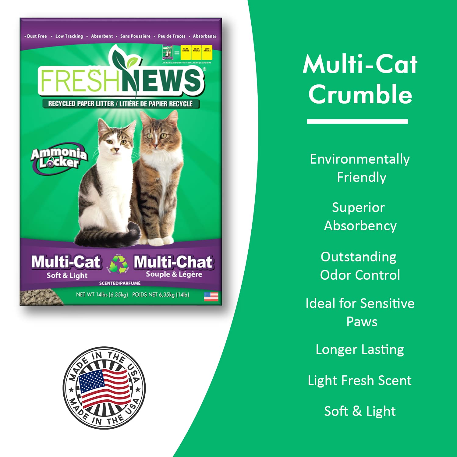 Fresh News Recycled Paper Crumble Multi-Cat Litter 14 Pounds