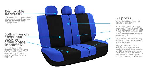 FH Group Light & Breezy Cloth Full Set Car Seat Covers (Blue/Black) Combo Set: Steering Wheel Cover, Seat Belt Pads and Black Vinyl Floor Mats β Universal Fit for Cars Trucks & SUVs