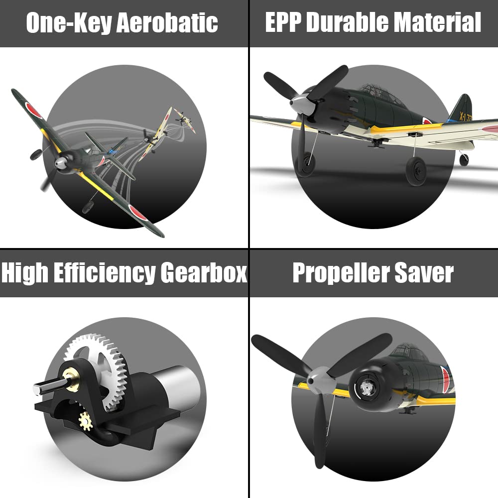 Fremego RC Plane VOLANTEX A6M Zero Fighter 2.4G 4CH Romote Control Airplane with 6-Axis Gyro Stabilizer Aerobatic 2 Batteries