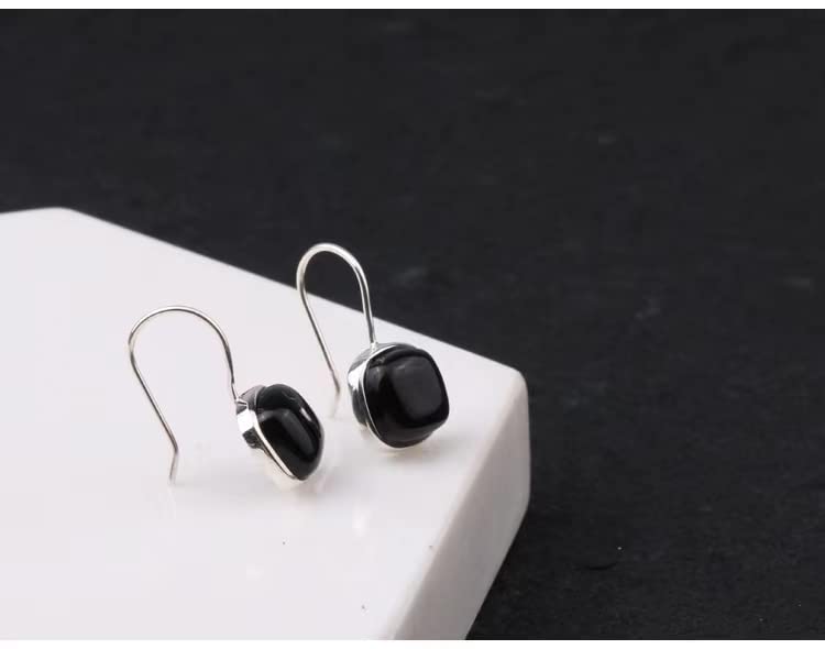 GLPAHA Gold-Plated 925 Sterling silver with black agade simple square dangle earrings for women(1.9g,19mm)