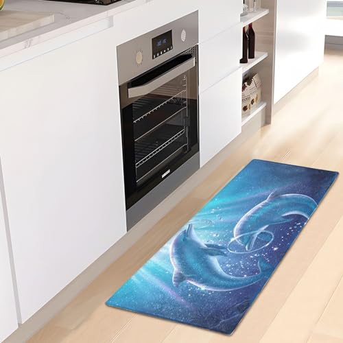 Fluffy Floor Carpet-Dolphin Blue Ocean Summer,39x20in Front Door Mat Indoor Machine Washable Carpet,Aesthetic Rug