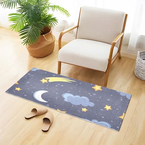 Fluffy Floor Carpet-Moon and Star ,39x20in Front Door Mat Indoor Machine Washable Carpet,Aesthetic Rug