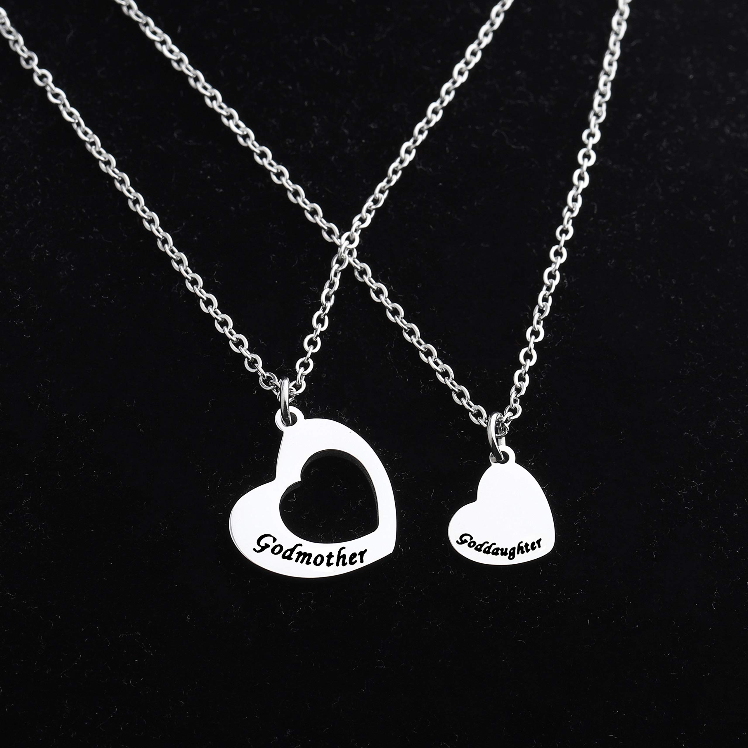 FUSTMW Goddaughter Necklace Godmother In Heart Matching Necklace Set Goddaughter Baptism Gift Religious Jewelry for Godmother (necklace set)