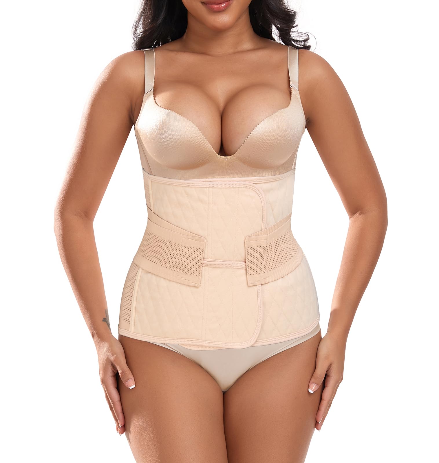 Moolida Abdominal Binder Post Surgery Postpartum Belly Band Belly Wrap Hernia Belt Stomach Compression Wrap C-Section,Nude,L