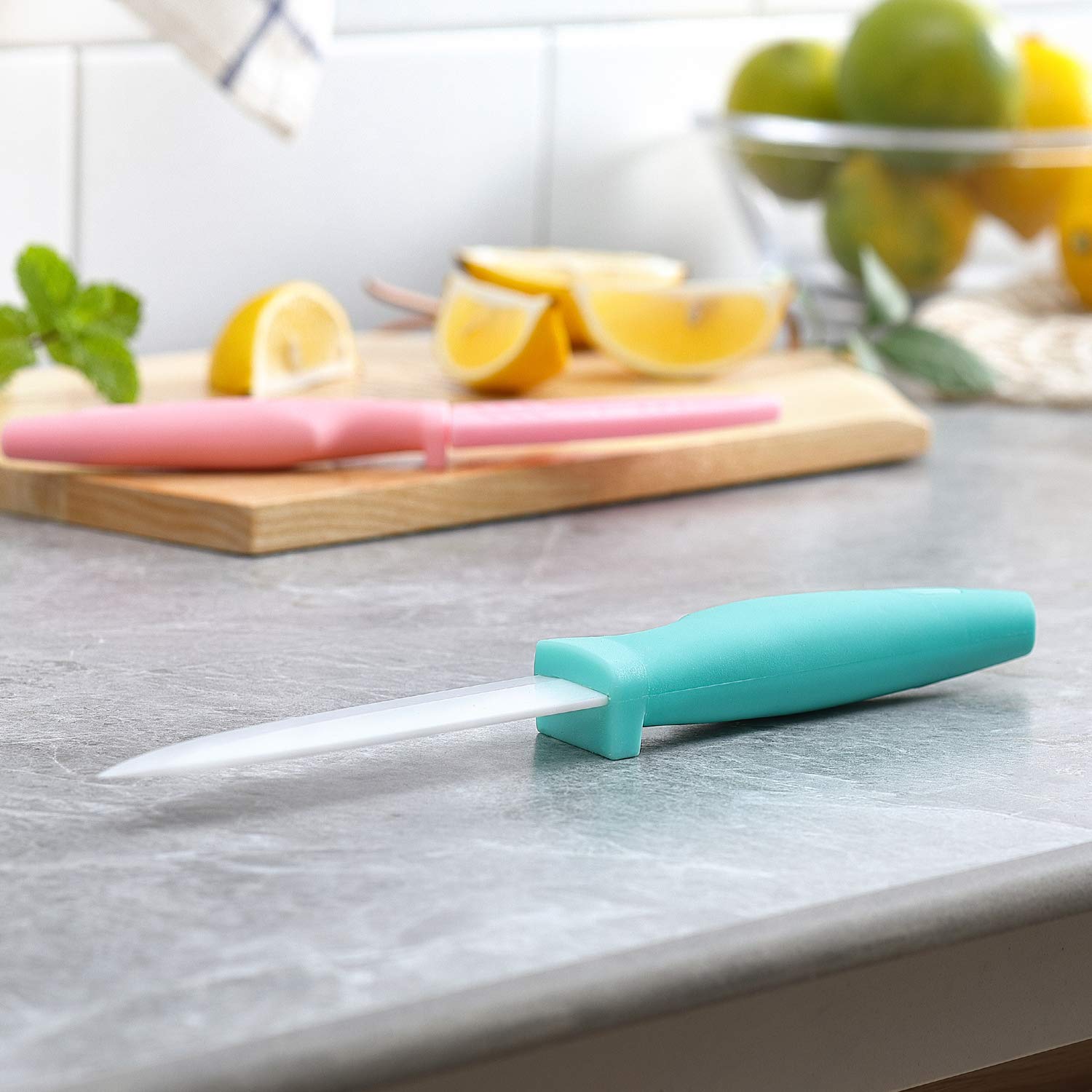 GUANCI Ceramic Chef's Knife&Paring Knife Set,3/5 inches Ceramic Blade with protective Sheath,Vegetarian Knife