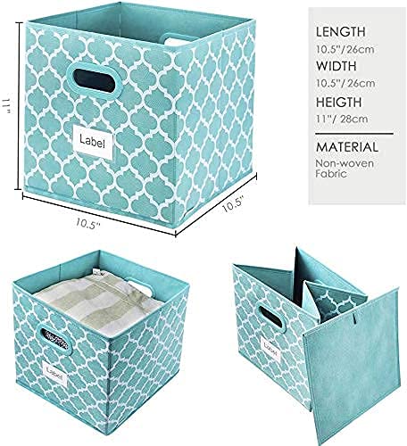 homyfort Foldable Cube Storage Bins 11x11 inches, Fabric Storage Bin Baskets Box Organizer with Labels and Dual Plastic Handles for Shelf Closet, Nursery, Set of 12 (Blue and Grey)