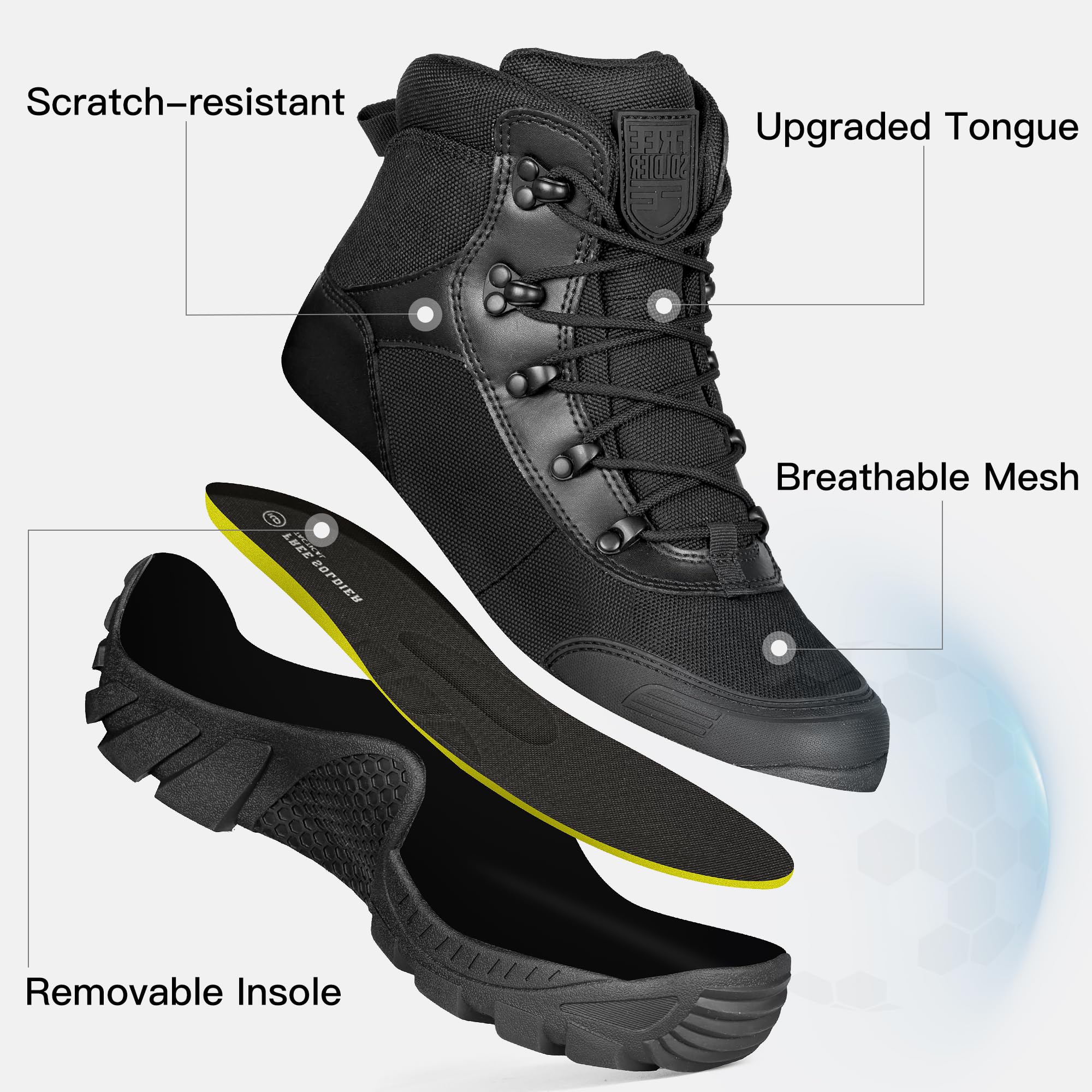 FREE SOLDIER Men's Waterproof Hiking Boots Tactical Work Boots Outdoor Lightweight Military Boots(Tan, US 12)