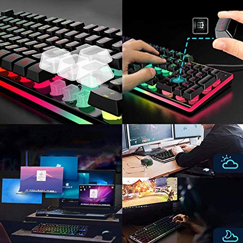 Gaming Keyboard and Mouse Headset Combo,4 in 1, USB Wired 104 Keys Rainbow Gamer Keyboard and 2400 DPI Adjust 3 Color Crack Backlight Mice 3.5 Jack Camouflage Headphones Mousepad for Office Game