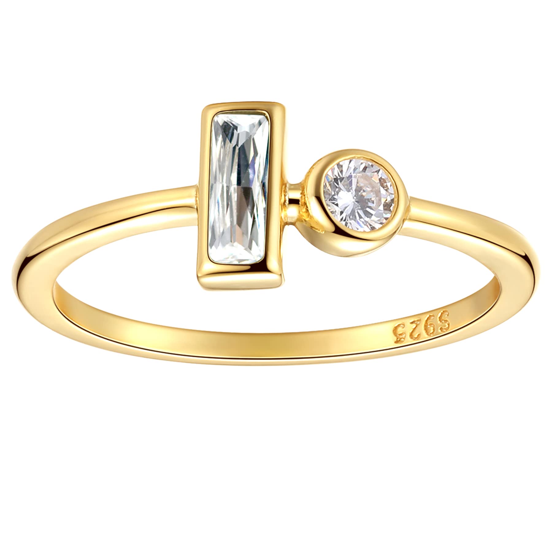 Gold Baguette Ring | Stacking Thin CZ Promise Ring | Sterling Silver Zirconia Engagement Gift Ring Size 7