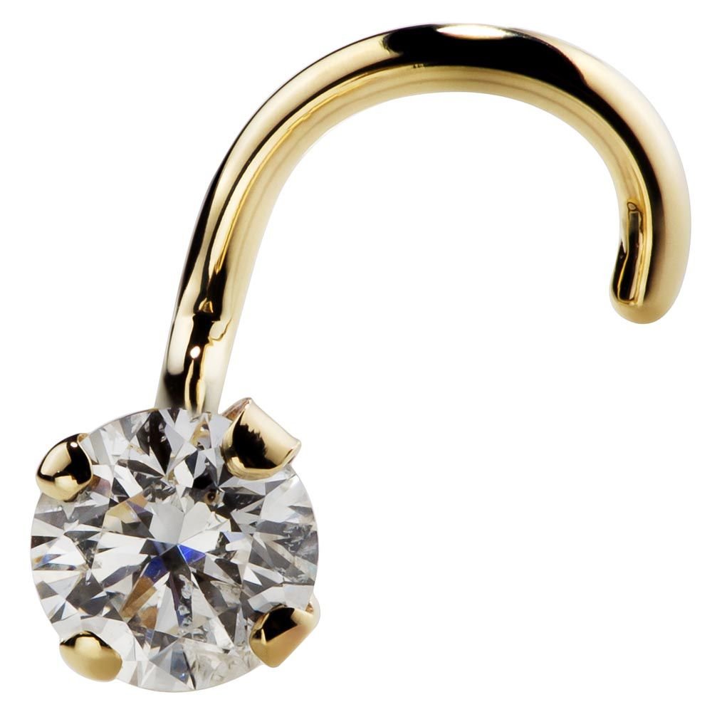 FreshTrends 18G 2.5mm 0.06 ct. tw Diamond 14K Yellow Gold Twist Screw Nose Ring I1