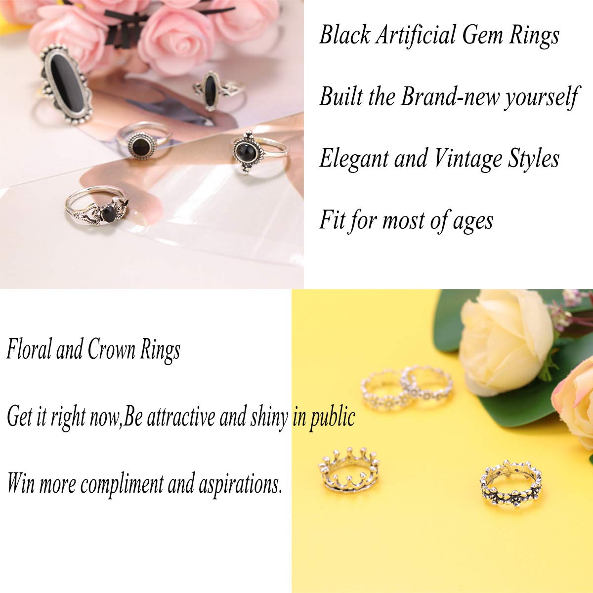 FIBO STEEL 118 Pcs Knuckle Rings Set Vintage Hollow Rings Stackable Finger Rings for Women