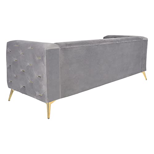 QHITTY Chesterfield Sofa, 84'' Modern 3 Seater Velvet Accent Couch with Square Arms and Metal Tufted Button, Metal Legs for Living Room, Office, Bedroom (Grey)