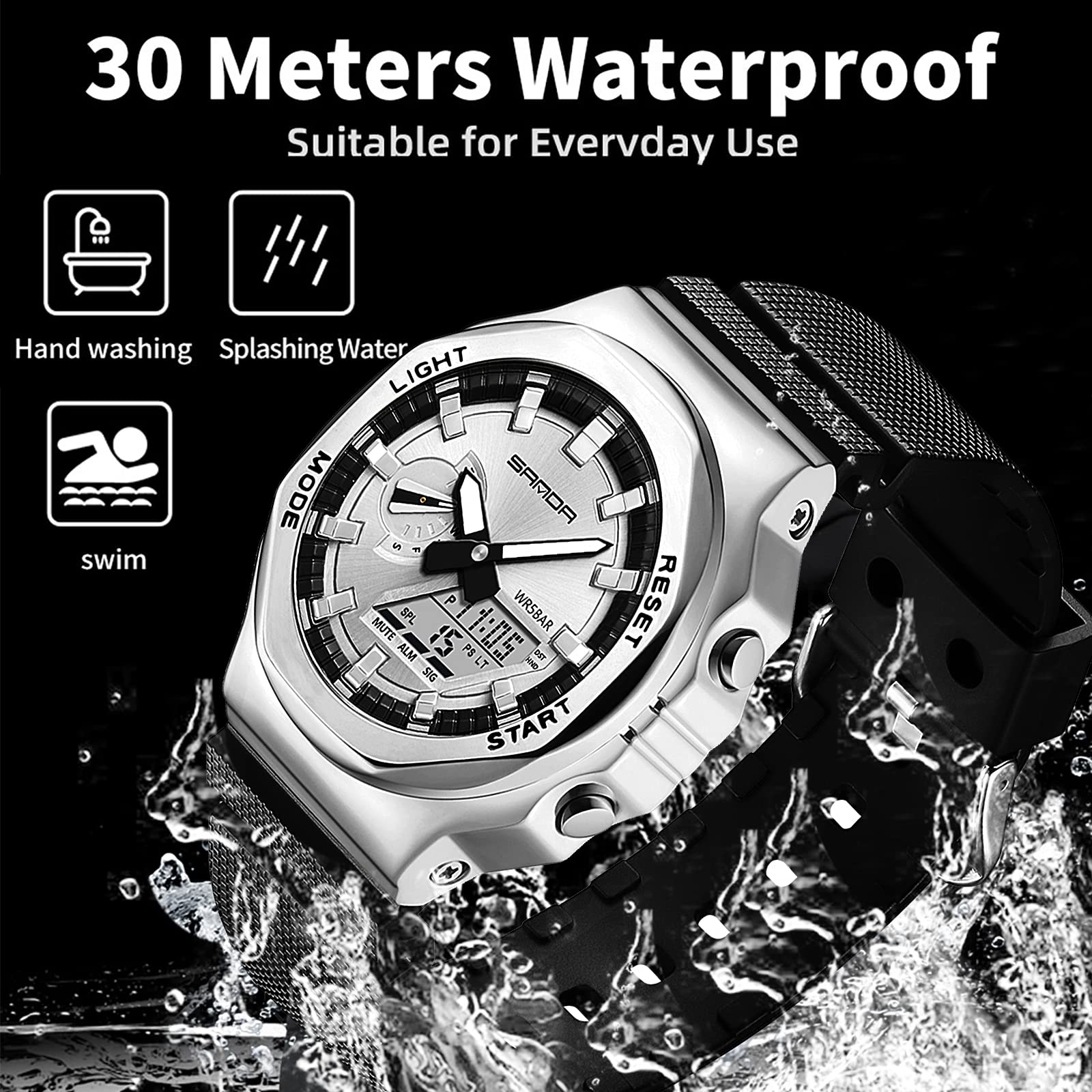 FORSINING Sports Watches for Men Military Waterproof Watches Analog Digital Electronic Tactical Army Watches Date Multi Function LED Alarm Stopwatch