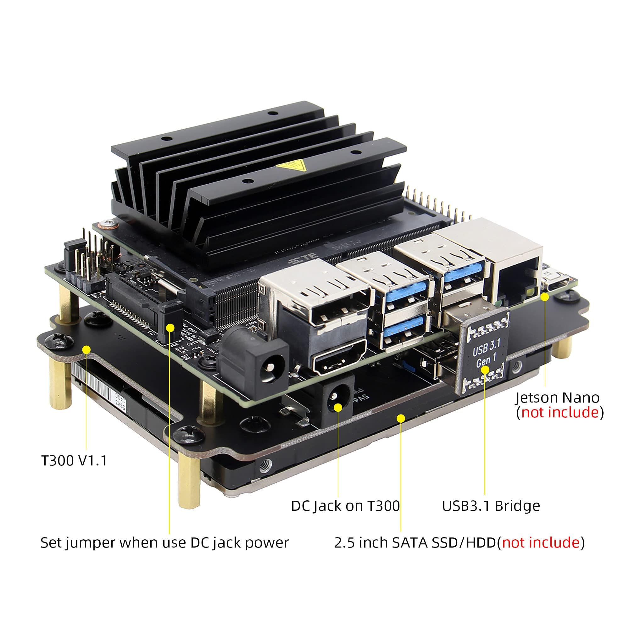 Geekworm T300 2.5 inch SATA SSD/HDD Shield Storage Expansion Board+T300 Metal Case Compatible with NVIDIA Jetson Nano Developer Kit(A02&B01)
