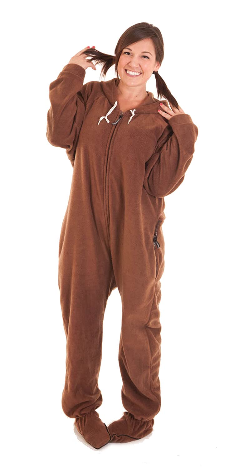Forever Lazy Footed Adult Onesie - Lay Down Brown - M