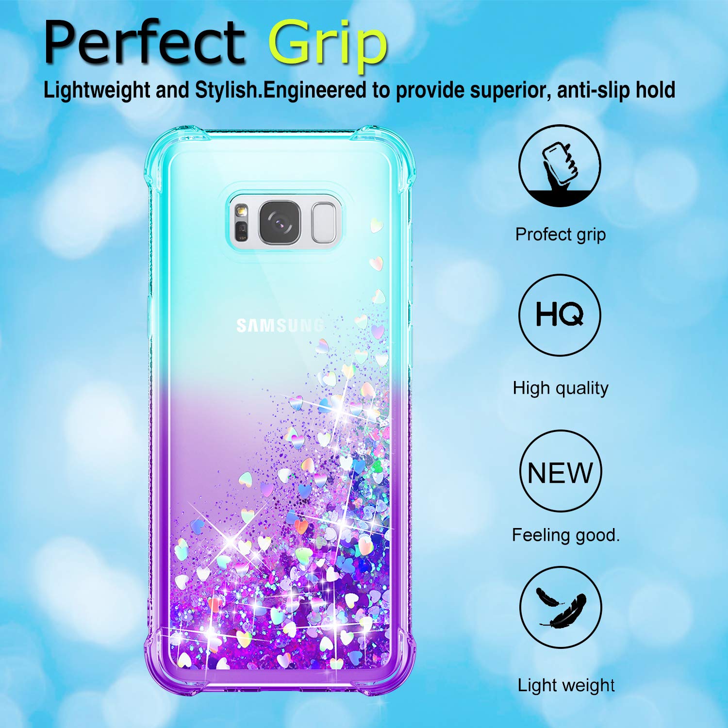 Galaxy S8 case, Galaxy S8 Phone case with hd Screen Protector for Girls Women Teal/Purple