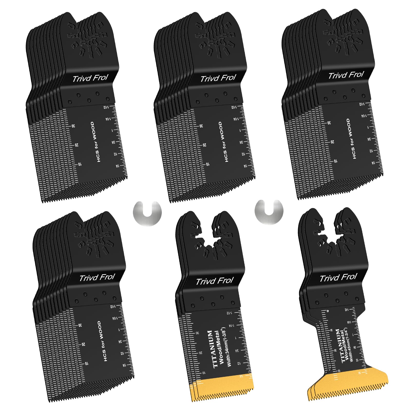 Trivd Frol 50PCS Oscillating Saw Blades, Professional Universal Titanium Multitool Blades for Wood Plastics Metal, Quick Release Multi Tool Blades Kits Fit Dewalt Ryobi Milwaukee Rockwell Fein