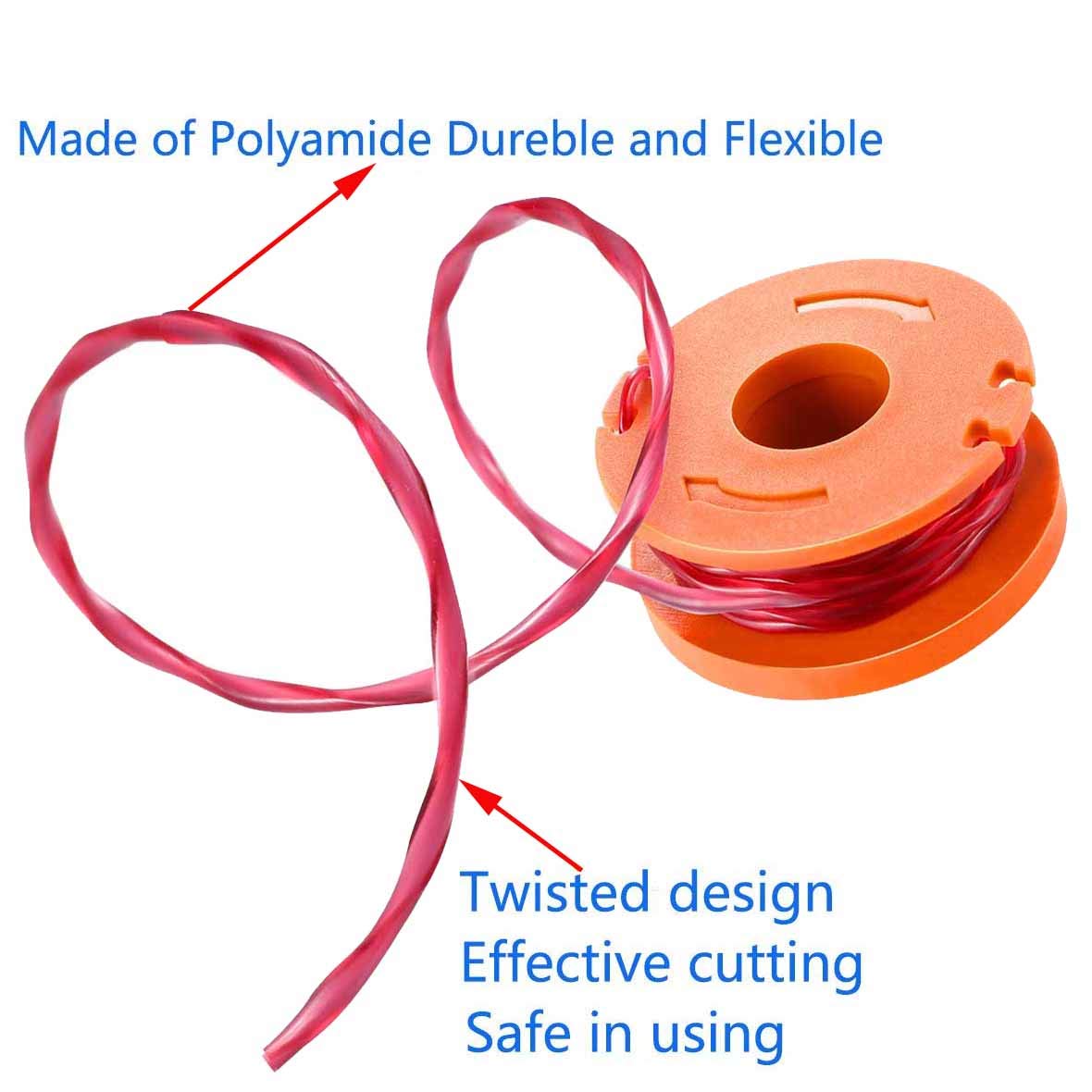 Fyange 10ft 0.065" Line String Trimmer Replacement Spool for Worx WA0010 WG180 WG163 WG175 Electric Trimmer/Edger Weed Eater Line 10ft 0.065 ”+ 2 Pack Spool Cap Covers (8 Spools, 2 Caps)