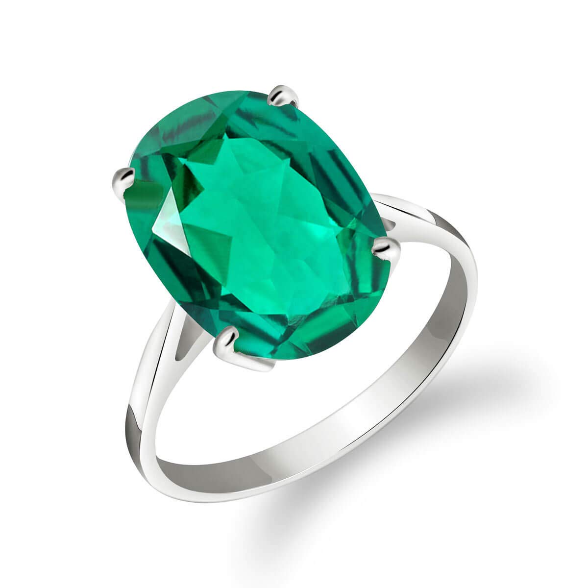 Galaxy Gold GG Stunning 4.50 Carats 14K Solid White Gold Brilliant Oval Cut Emerald Solitaire Ring with Genuine Vibrant Emerald Oval Shape Anniversary Engagement Promise Her Him Unisex (7.5)