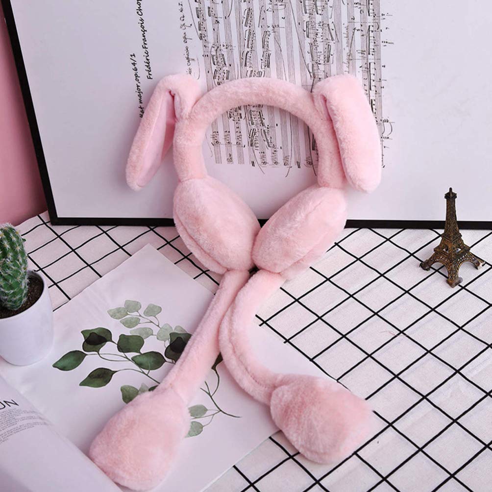 generic Rabbit Ear Earmuffs Easter Rabbit Ear Headbands Winter Ear Warmers for Women Girls Pink QT7301733AYUT