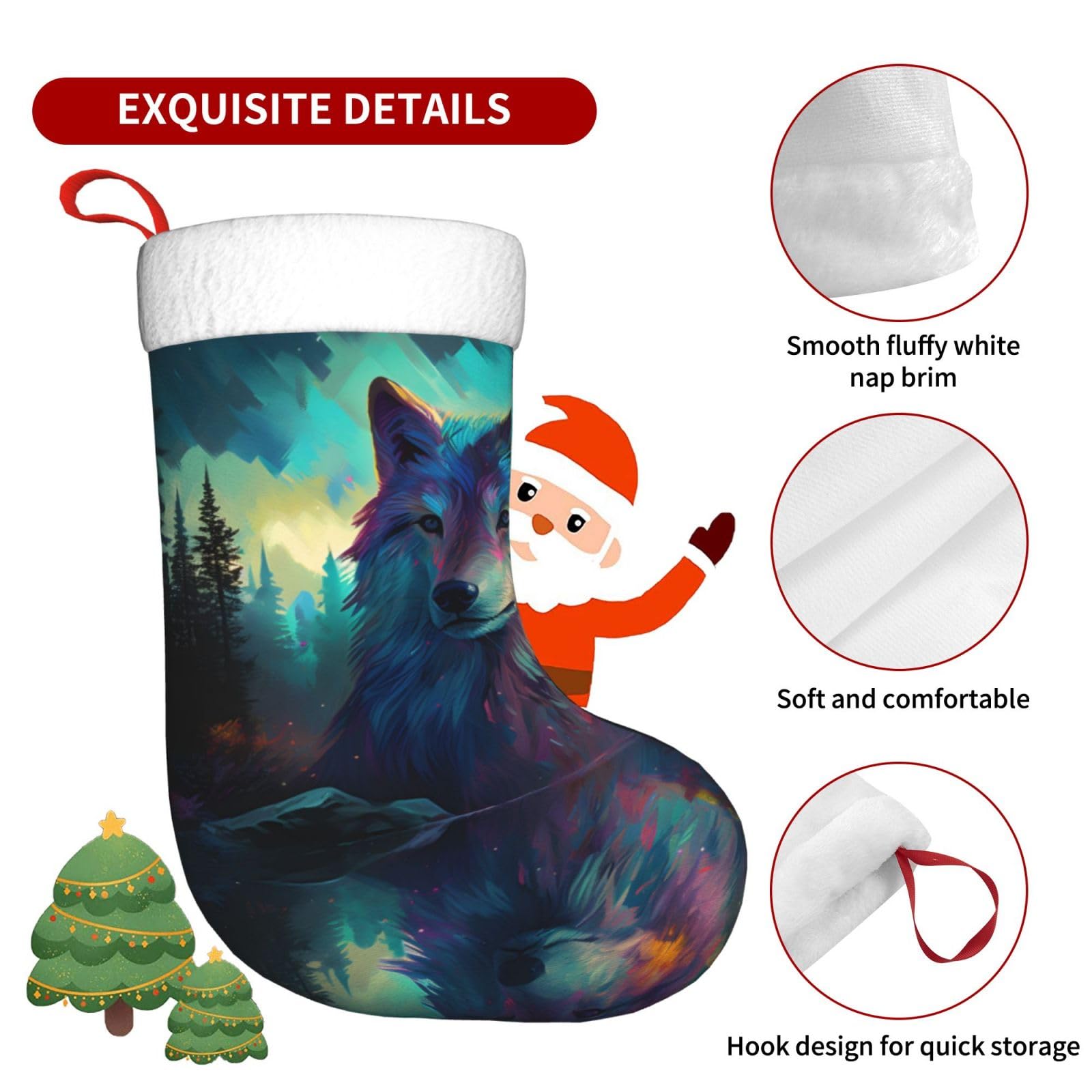 FYCFSLMY Native American Indians and Wolves Large Christmas Stockings, Xmas Tree Fireplace Hanging Decorations for Home Holiday Decor