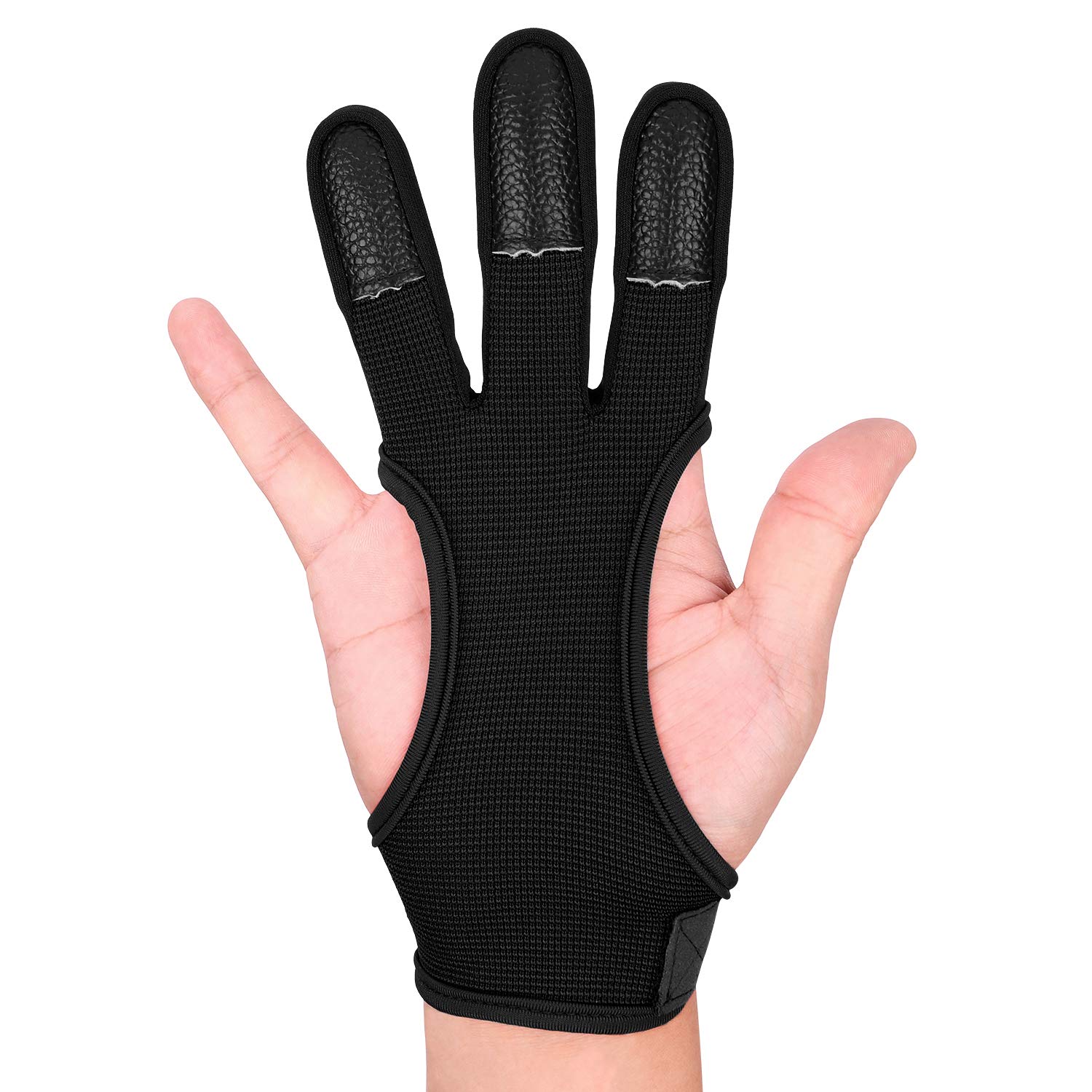 FitsT4 Archery Gloves Leather Padded Three Finger Protector Bow Shooting Hunting Non Slip Glove for Kids Youth Adult Beginner Black S