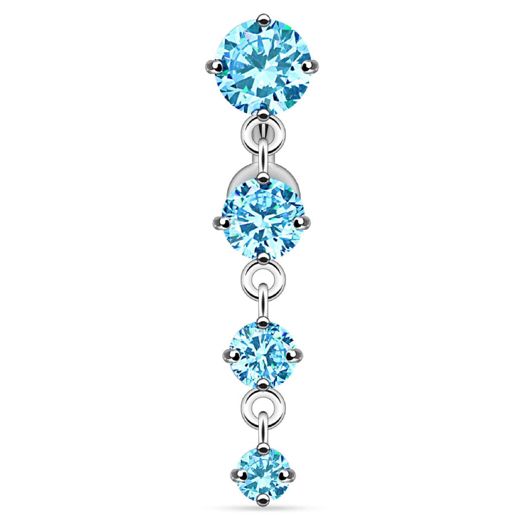 Forbidden Body Jewelry Sexy Reverse Mount Dangle Belly Button Ring with Cascade of Aqua Blue Crystal Gems