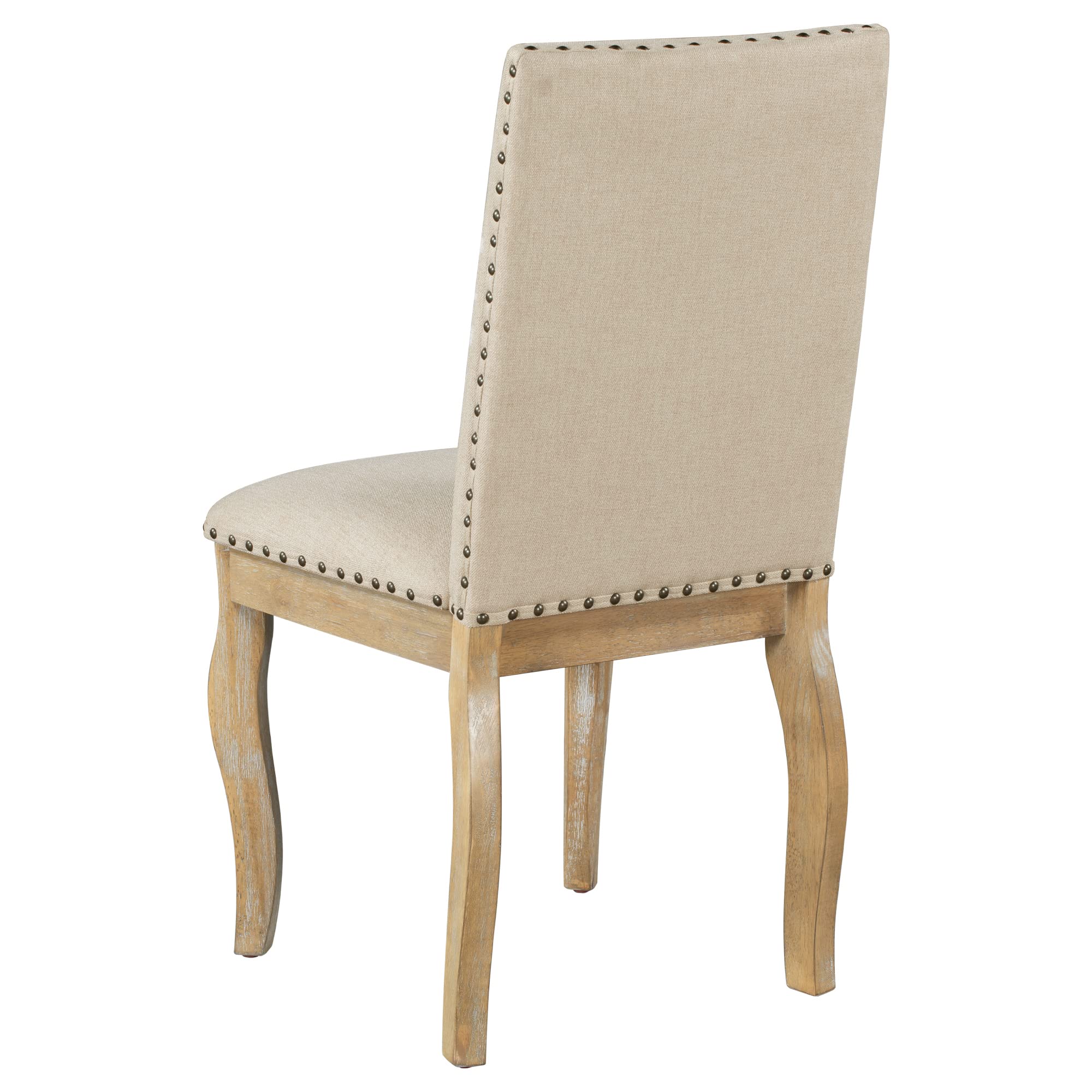 FIQHOME Upholstered Fabirc, Dining Room Chairs with Nailhead (Natural Wood Wash, Set of 4)