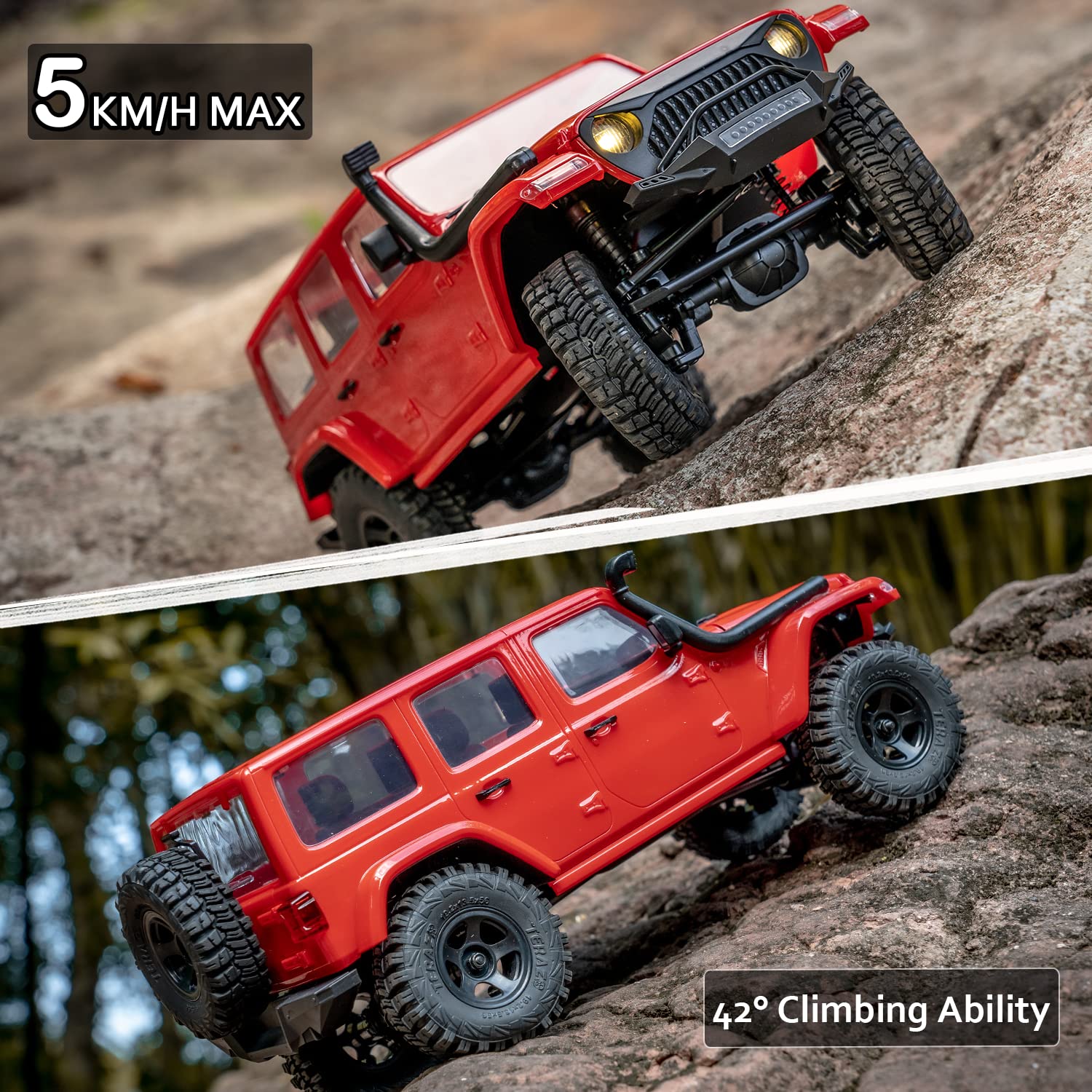 Fms Rochobby RC Car Fire Horse 1/18 RC Mini Rock Crawler 4x4 Scale Waterproof Remote Control Vehicle Model RTR with LED Lights 2.4GHz Transmitter Battery USB Charger Included