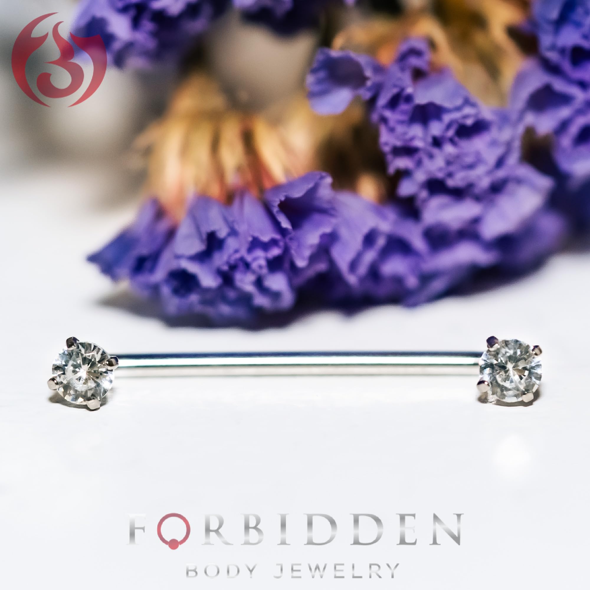 Forbidden Body Jewelry Surface Tragus Piercing Jewelry, Staple Surface Piercing Barbell, Surface Tragus Jewelry, 14G 19mm Surgical Steel With CZ Crystal.