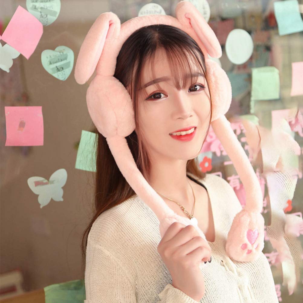 generic Rabbit Ear Earmuffs Easter Rabbit Ear Headbands Winter Ear Warmers for Women Girls Pink QT7301733AYUT