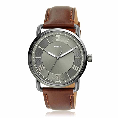 Fossil Men's Copeland Quartz Stainless Steel and Leather Three-Hand Watch, Color: Smoke, Brown (Model: FS5664)