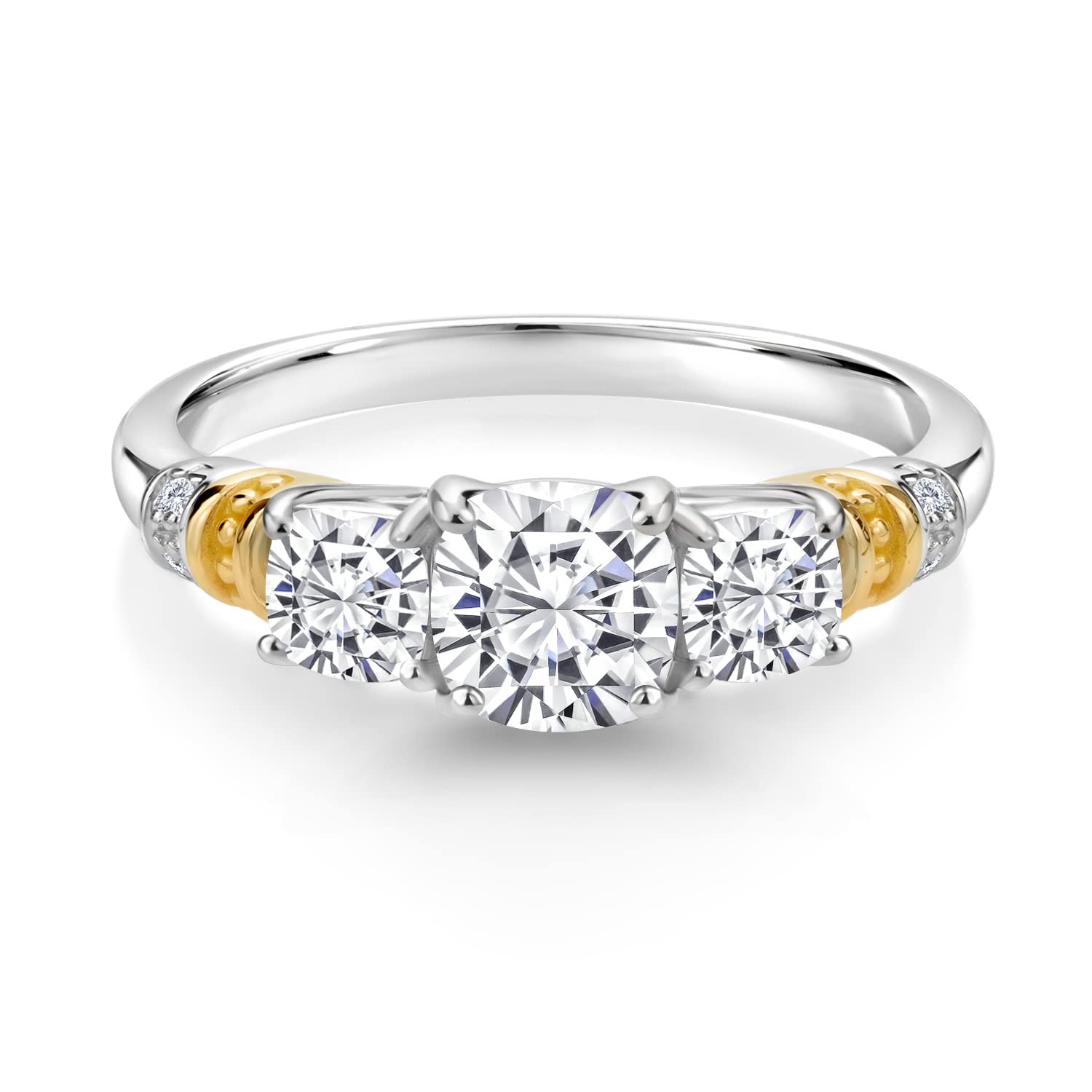 Gem Stone King 925 Sterling Silver and 10K Yellow Gold Customized and Personalized 6MM and 4MM Cushion Cut Gemstone Birthstone 3-Stone Engagement Ring For Women (Size 9)