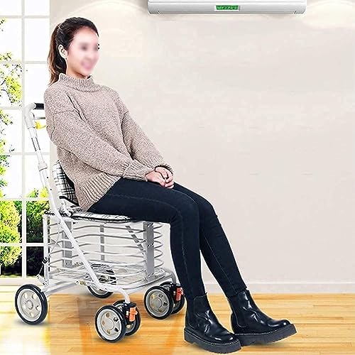Folding Shopping Cart, Self-Propelled Elderly Shopping Trolley Olding Walker with Wheel Handrail Height Adjustable Walkers Grocery Utility Carts