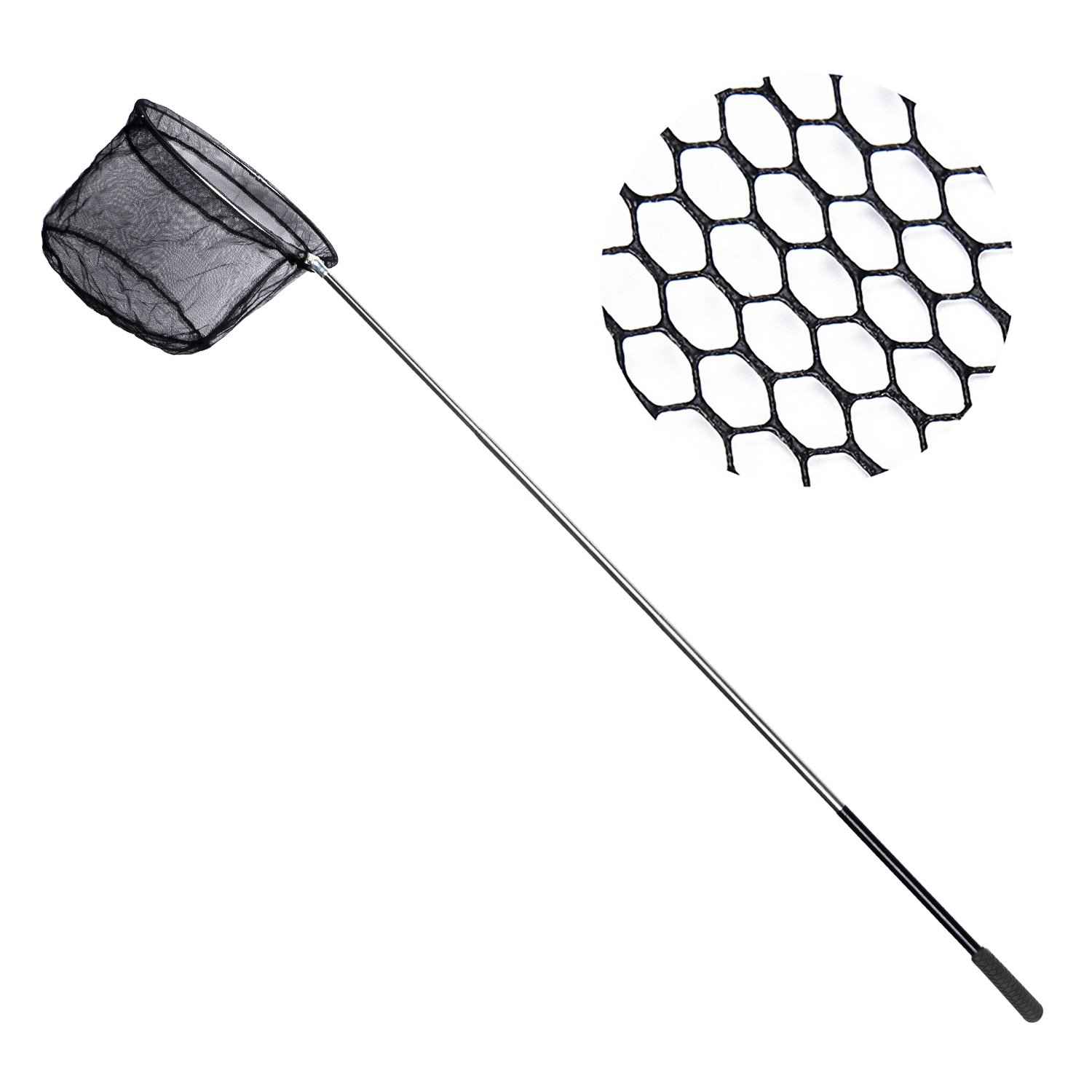 Fishing Landing Net Folding Stainless Steel Fish Carp Landing Net with Extending Non-slip Pole Handle, Fish Shrimp Bird Butterfly Catching Gear